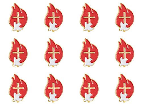 Red and Gold Toned Holy Spirit Confirmation Lapel Pin with Bookmark, 3/4 Inch, Pack of 12