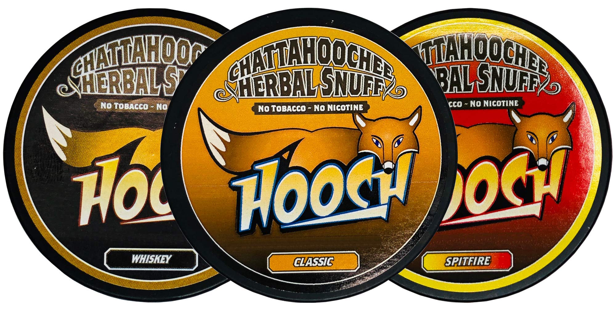 Hooch Herbal Snuff 3 Can Variety Sampler (Whiskey, Classic, and Spitfire) Rough Cut with DC Crafts Nation Skin Can Cover - Middle Finger