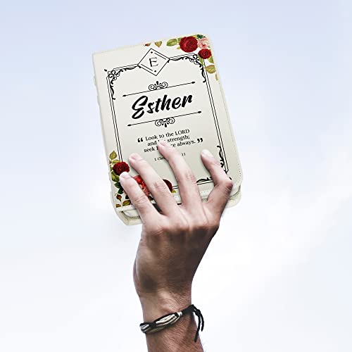 10x7 Inch Personalized Bible Cover – Create Your Own Design, Custom Bible Cover and Carrying Case with Handle – Leatherette Book Covers and Bible Case for Women - White (Design 3)