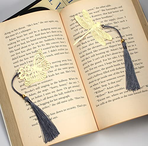 Tueascallk 4 Pcs Metal Bookmarks Golden Hollow Art Bookmark with Gift Card and Tassel