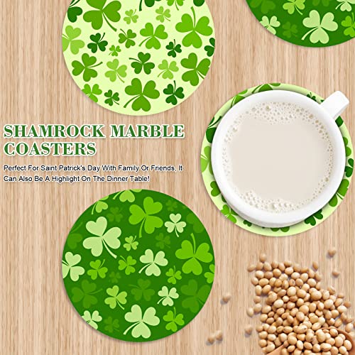 Happy St Patrick's Day Coasters for Drinks 4 Pieces Set Shamrocks Clover Bar Cup Coaster Round Cork Coasters Thick Cork Drink Bar Coasters for Table Kitchen Dining Home Decor, 3.94 Inches