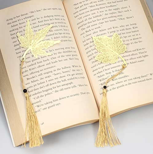 Tueascallk 4 Pcs Metal Bookmarks Golden Hollow Art Bookmark with Gift Card and Tassel