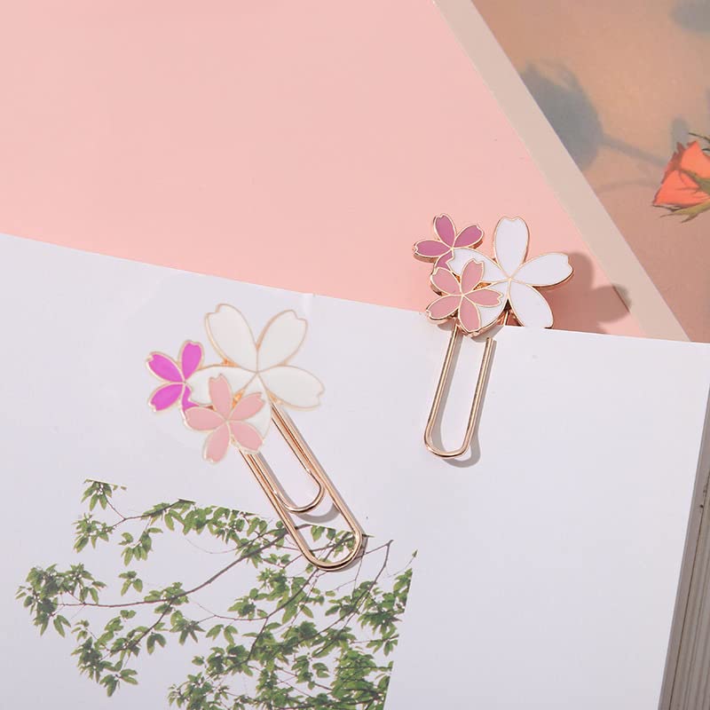 6 Pack Three Cherry Blossoms Cute Paperclip Bookmarks Office Supplies Planner Accessories Clips On Bookmark