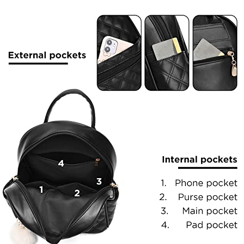 Mini Backpack for Women 3-PCS Fashion PU Leather Simple Design Cute Travel Daypacks Pompom Backpack Shoulder Bag (Grey)