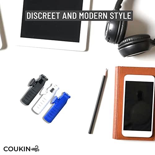 COUKIN Bullet Kit of 3 Pieces, Portable Powder Spice Dispenser Bottle to Carry On Everywhere, Modern Desing with Easier and More Precise Use, 3 Pack (Blue, Silver and Black)