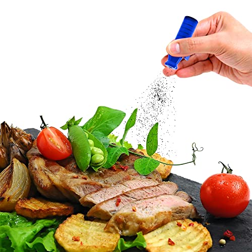 COUKIN Bullet Kit of 3 Pieces, Portable Powder Spice Dispenser Bottle to Carry On Everywhere, Modern Desing with Easier and More Precise Use, 3 Pack (Blue, Silver and Black)