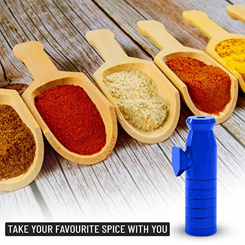 COUKIN Bullet Kit of 3 Pieces, Portable Powder Spice Dispenser Bottle to Carry On Everywhere, Modern Desing with Easier and More Precise Use, 3 Pack (Blue, Silver and Black)