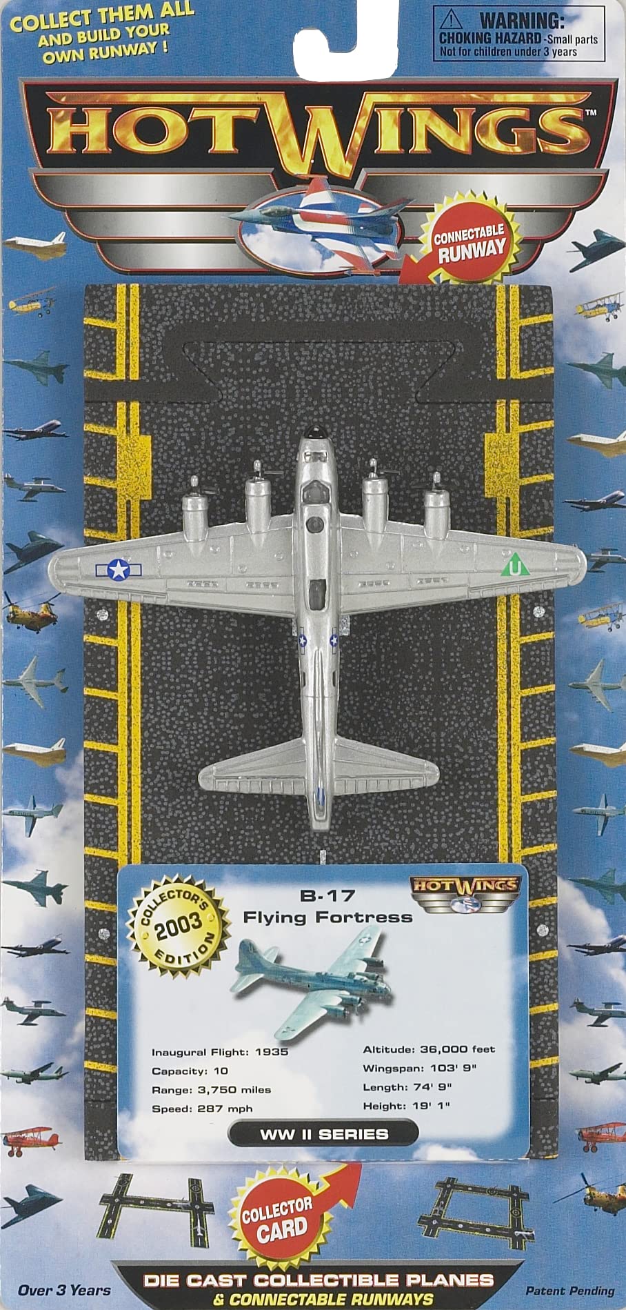 Hot Wings Planes B-17 Flying Fortress Jet (Silver) with Connectible Runway