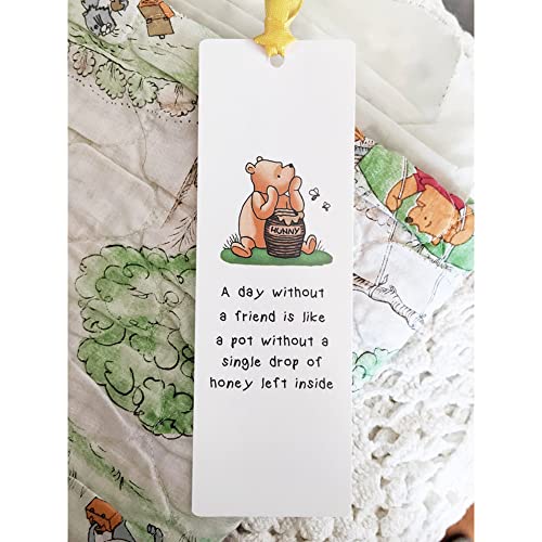 10 Pcs Winnie Bookmark, Winnie Theme Book Markers with Gold Ribbons, 15 x 5 cm