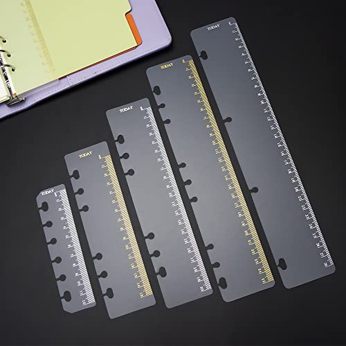 10pcs A6 Binder Dividers Ruler Gold Stamping 15cm Scale 6 Holes Gilding PP Bookmark Ruler for Loose Leaf 6 Rings Binder Notebook Accessories Planner Snap in Bookmark Divider Measuring Rulers Set