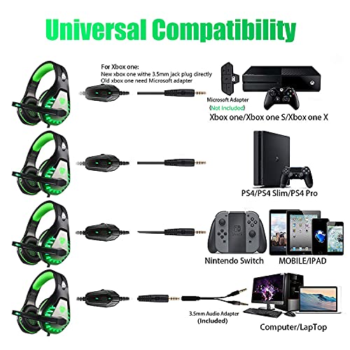 ENVEL Gaming Headset with Microphone for PS5 Xbox One X S,Surround Sound Stereo for PS4/Nintendo Switch,Noise Cancelling Omnidirectional Microphone,LED Light,Compatible with Mac/PC/Laptop(Green)