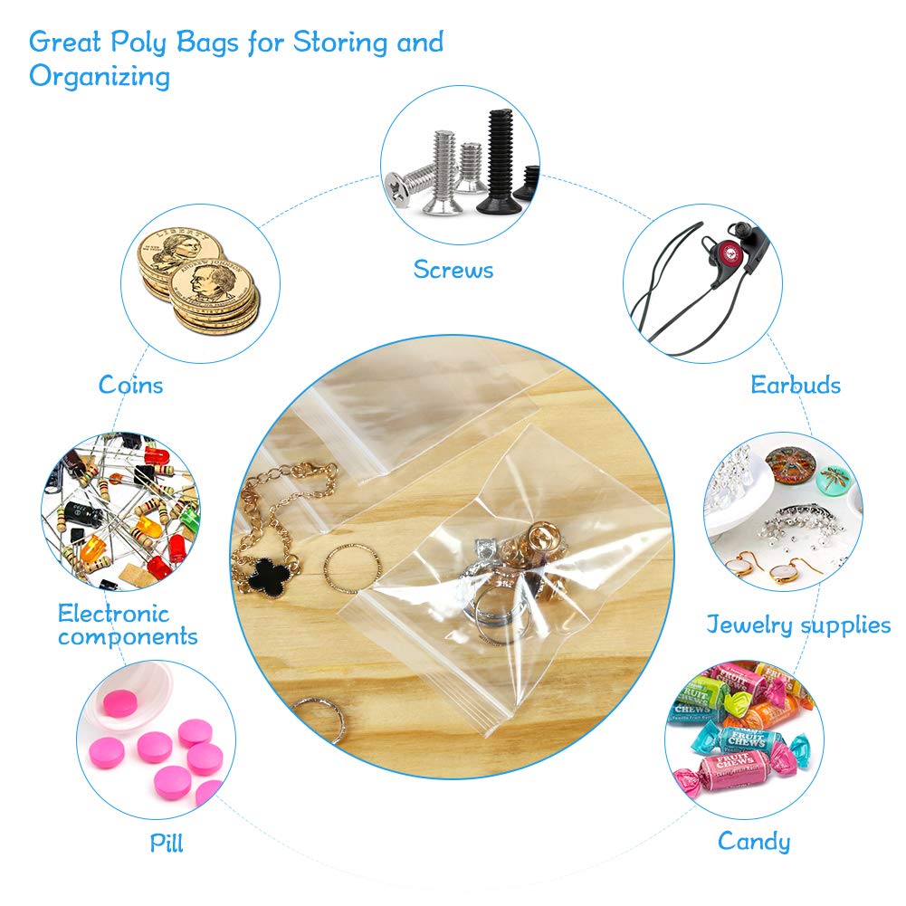 Small Clear Plastic Zip Lock Jewelry Bags 2 Mil 300pcs, 2 x 3 inch Resealable Ziplock Storage Baggies for Travel Earring Beads Daily Pills