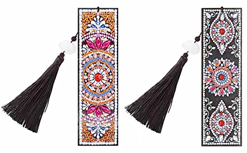 Diamond Painting Bookmarks Flowers - Inegovin 2 Pack DIY Bookmark Diamond Painting Set, Special-Shaped Crystal Drill Diamond Art Bookmark with Tassel Crystal Diamond Dots for Adult Students