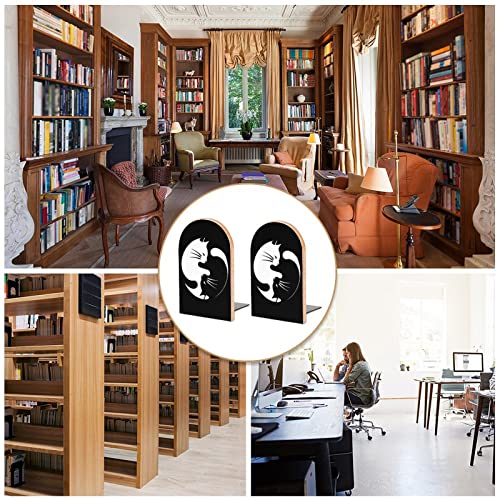Yin Yang Lucky Cat Bookends Heavy Duty Book Stand 1 Pair for Home Office Shelves Decorative