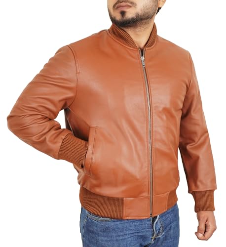 STOREJEES Leather Motorcycle Jacket Men | Brown Bomber Jacket