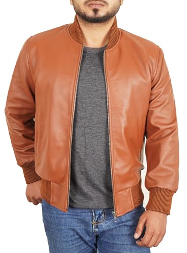 STOREJEES Leather Motorcycle Jacket Men | Brown Bomber Jacket