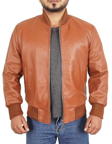 STOREJEES Leather Motorcycle Jacket Men | Brown Bomber Jacket