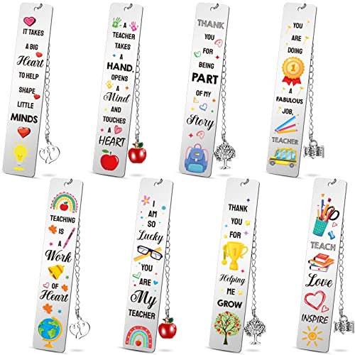 8 Pieces Teacher Appreciation Gifts Teacher Bookmark with Pendant Birthday Graduation Gift for Teachers Instructors Metal Vintage Bookmarks Teacher Gift from Students School Office Supplies