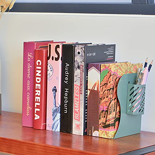 Citmage Adjustable Bookends 3 Compartments Decorative Metal Book Holders Heavy Duty Expandable Book Stand Organizer Magazine File Book Racks for Desk, Shelf, Office, Stationery Gift(Green)