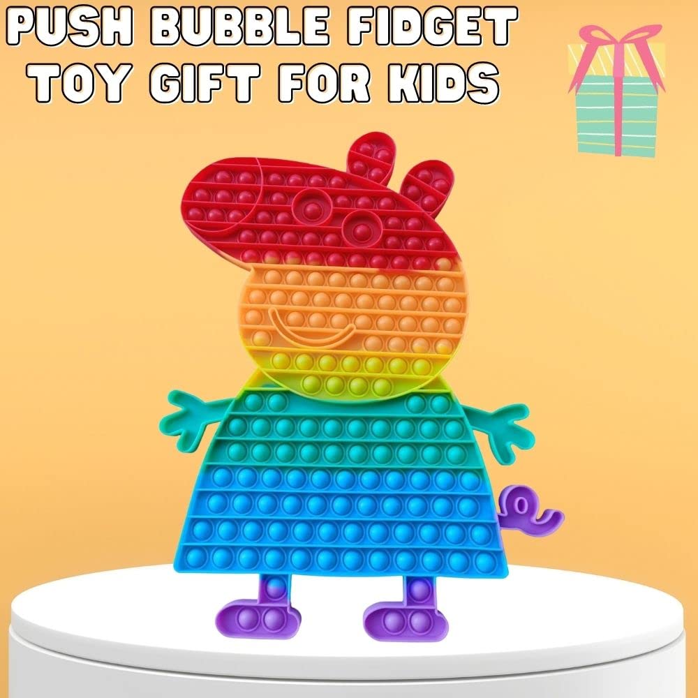 Ravel Jumbo Pig Giant Pop Fidget Toys Bubble It Huge Mega Large Biggest Popitsfidgets Sensory Toy Poppers Pops Its It's Figit Anxiety Stress Relief Autism Push, Rainbow Gift Cute Bubbles