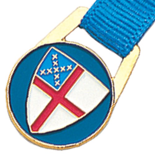 970 Episcopal Shield Bookmark on Blue Grosgrain Ribbon