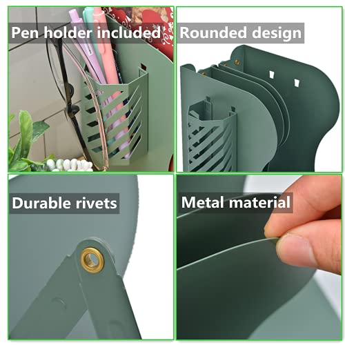Citmage Adjustable Bookends 3 Compartments Decorative Metal Book Holders Heavy Duty Expandable Book Stand Organizer Magazine File Book Racks for Desk, Shelf, Office, Stationery Gift(Green)