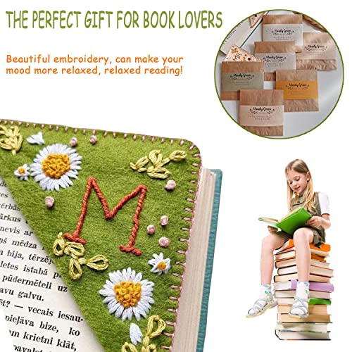 Personalized Hand Embroidered Corner Bookmark, Letters Felt Triangle Cute Flower Embroidered Corner Bookmark Embroidery Book Marker Clip for Reading Lovers Meaningful Gift (M, Summer)