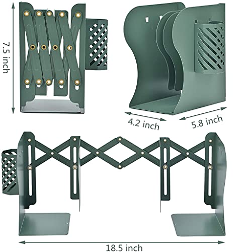 Citmage Adjustable Bookends 3 Compartments Decorative Metal Book Holders Heavy Duty Expandable Book Stand Organizer Magazine File Book Racks for Desk, Shelf, Office, Stationery Gift(Green)