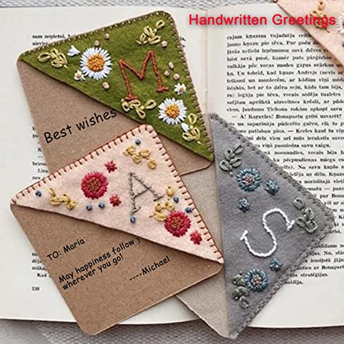 Personalized Hand Embroidered Corner Bookmark, Letters Felt Triangle Cute Flower Embroidered Corner Bookmark Embroidery Book Marker Clip for Reading Lovers Meaningful Gift (M, Summer)