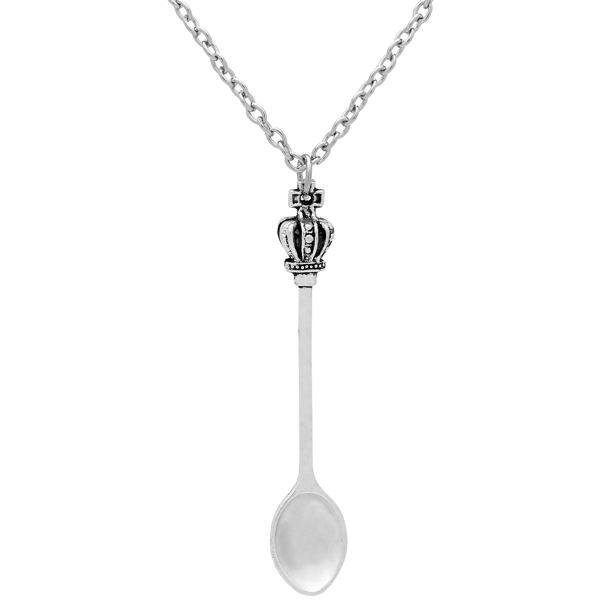 Art Attack Snuff Spice Spoon Necklace, Wonderland Powder Teaspoon Adult Charm Pendant Party Favor (Silver)
