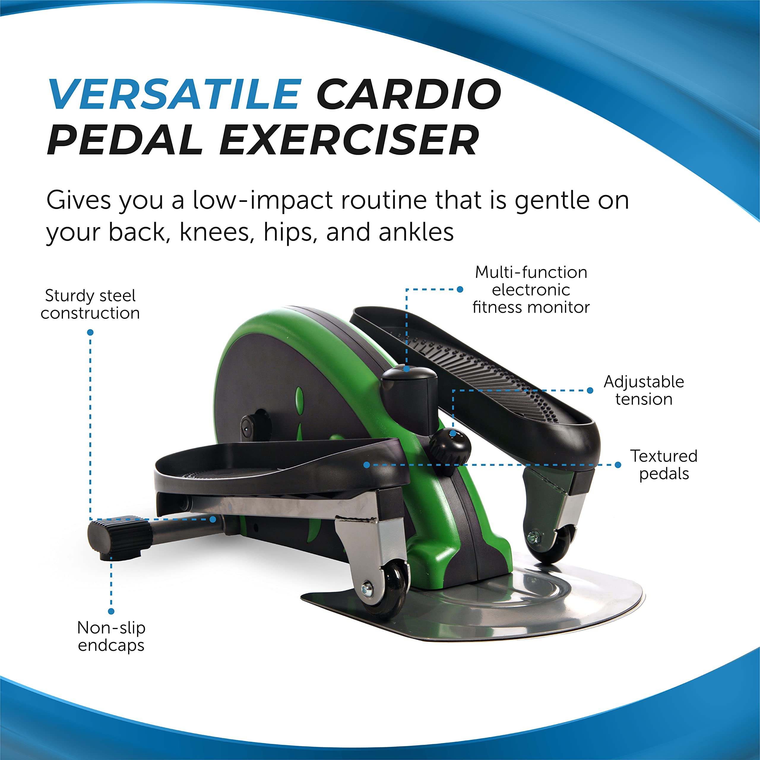 Stamina Inmotion E1000 Compact Strider - Seated Elliptical with Smart Workout App - Foot Pedal Exerciser for Home Workout - Up to 250 lbs Weight Capacity - Black/Green