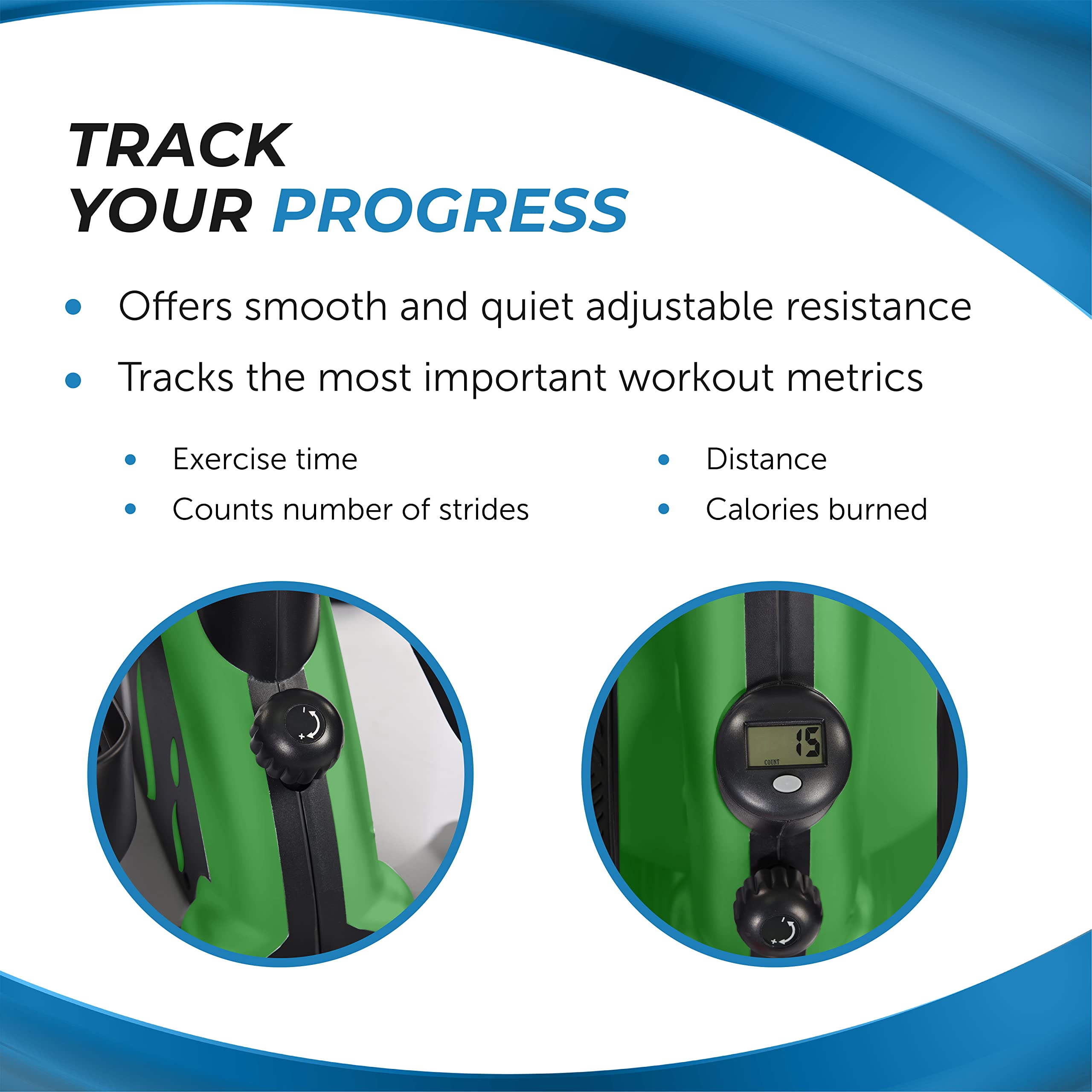 Stamina Inmotion E1000 Compact Strider - Seated Elliptical with Smart Workout App - Foot Pedal Exerciser for Home Workout - Up to 250 lbs Weight Capacity - Black/Green
