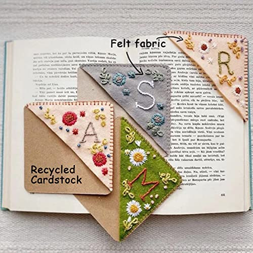 Personalized Hand Embroidered Corner Bookmark, Letters Felt Triangle Cute Flower Embroidered Corner Bookmark Embroidery Book Marker Clip for Reading Lovers Meaningful Gift (M, Summer)