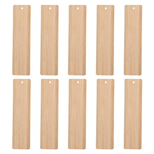 Healifty 10pcs Blank Bamboo Bookmark DIY Wooden Bookmarks Unfinished Wood Hanging Tags with Holes for DIY Crafts Wedding Birthday Party Decor