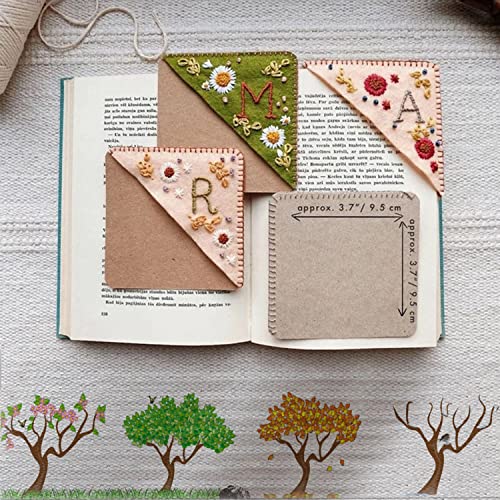 Personalized Hand Embroidered Corner Bookmark, Letters Felt Triangle Cute Flower Embroidered Corner Bookmark Embroidery Book Marker Clip for Reading Lovers Meaningful Gift (M, Summer)