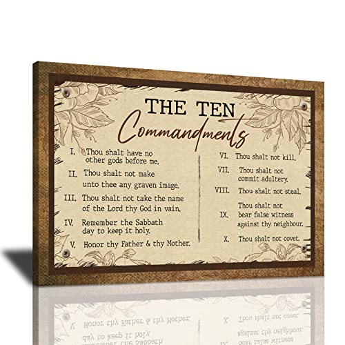 GRYTAPA The Ten Commandments Vintage 10 Commandments Wall Art Decor Bible Verse God Inspirational Quotes Canvas Print Artworks Christian Decor Framed for Church Living Room Bedroom 16"X12"