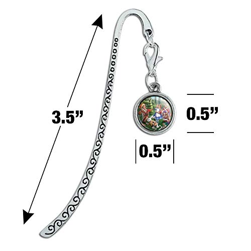 Alice in Wonderland Garden Party Metal Bookmark Page Marker with Charm