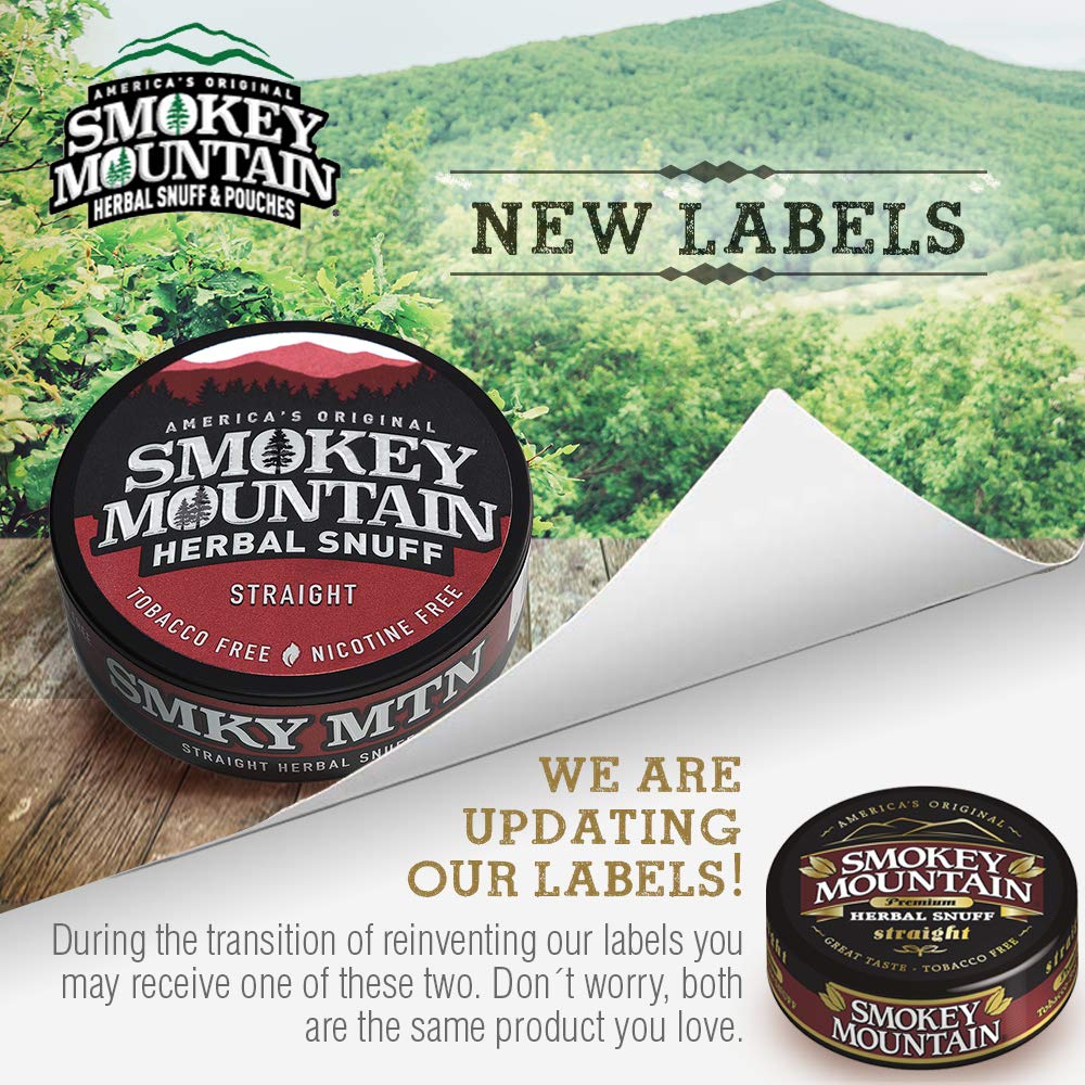 Smokey Mountain Herbal Long Cut β Straight β 5 Can Box - Tobacco Free and Nicotine Free Snuff