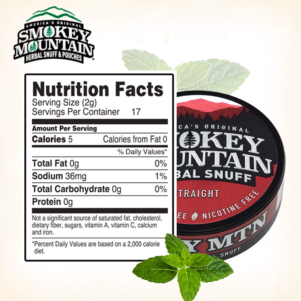 Smokey Mountain Herbal Long Cut β Straight β 5 Can Box - Tobacco Free and Nicotine Free Snuff