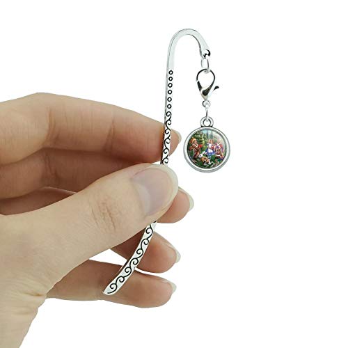 Alice in Wonderland Garden Party Metal Bookmark Page Marker with Charm