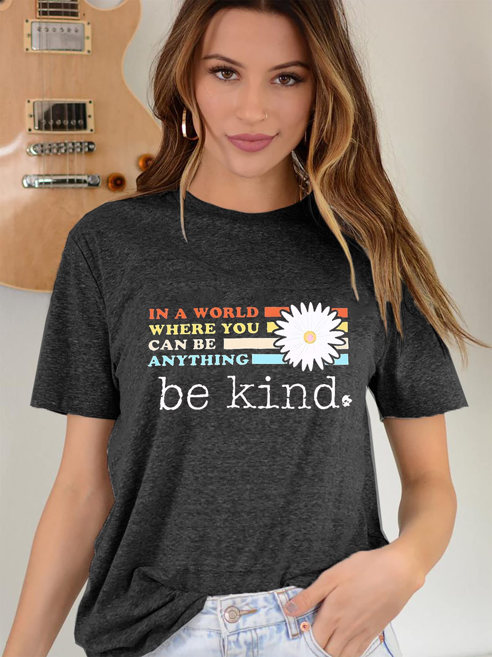 Be Kind Shirts Women Anything Be Kind Shirt Daisy Graphic Tee Inspirational T-Shirt Letter Printed Tee Tops