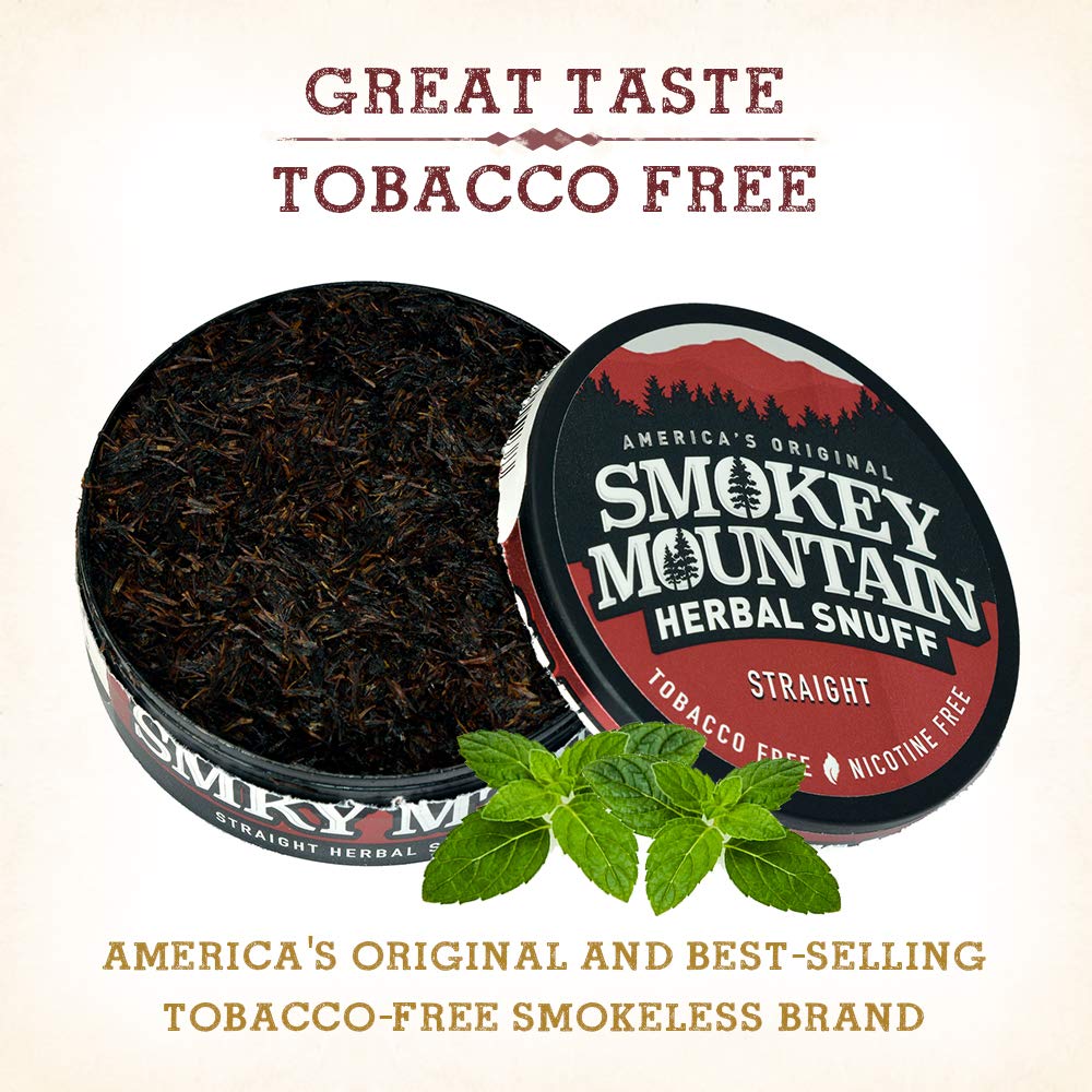 Smokey Mountain Herbal Long Cut β Straight β 5 Can Box - Tobacco Free and Nicotine Free Snuff