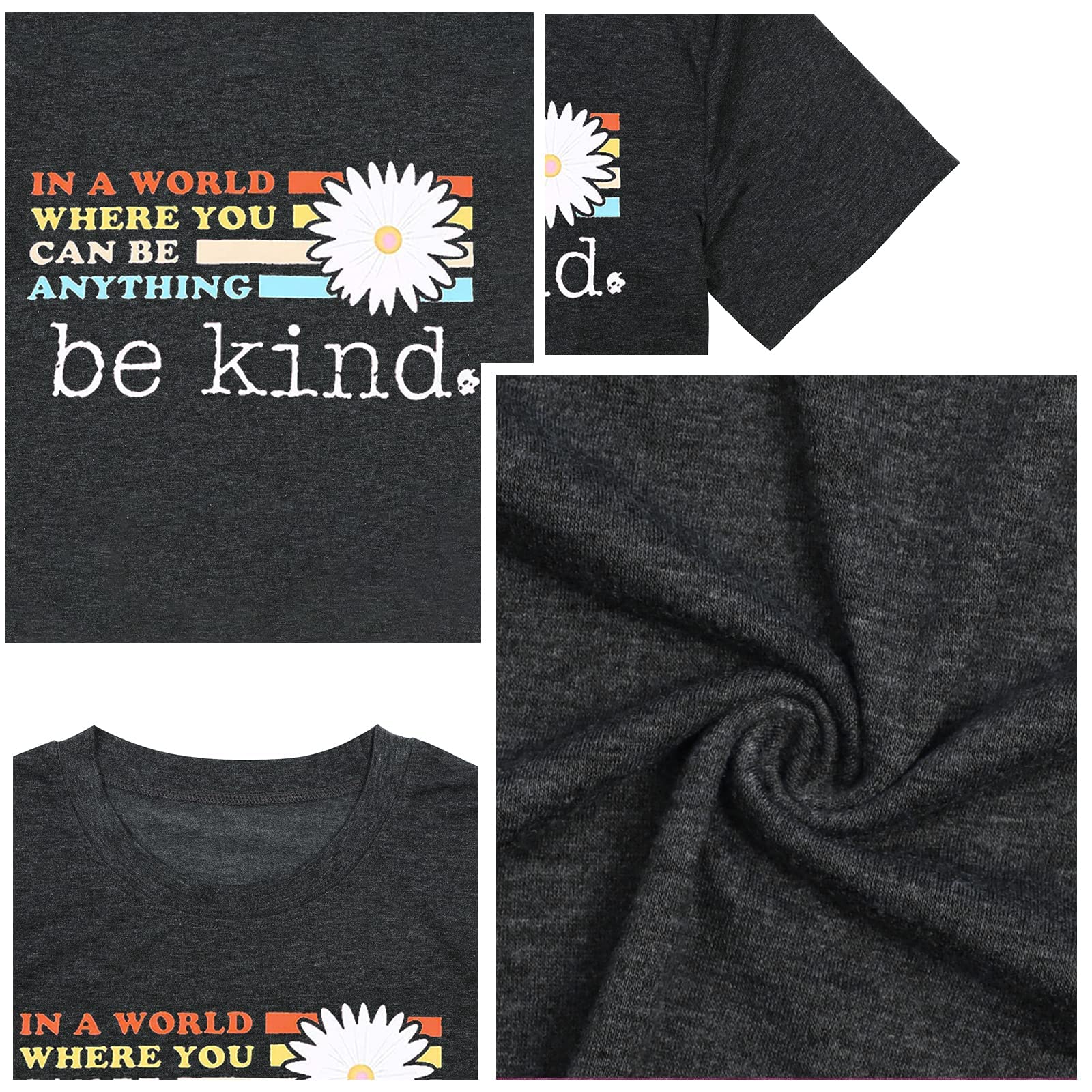 Be Kind Shirts Women Anything Be Kind Shirt Daisy Graphic Tee Inspirational T-Shirt Letter Printed Tee Tops