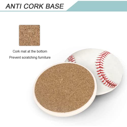 Baseball Pattern 4in Coasters for Drinks Absorbent with Holder Drink Coasters with Cork Base Absorbent Coaster Set Housewarming Gift - Set of 4 Coastersā¦