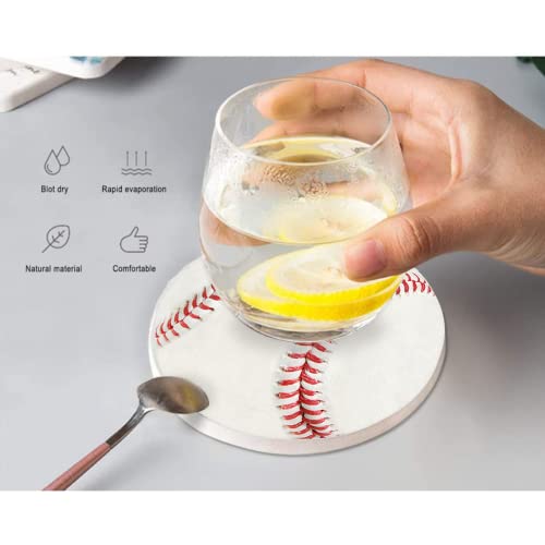 Baseball Pattern 4in Coasters for Drinks Absorbent with Holder Drink Coasters with Cork Base Absorbent Coaster Set Housewarming Gift - Set of 4 Coastersā¦