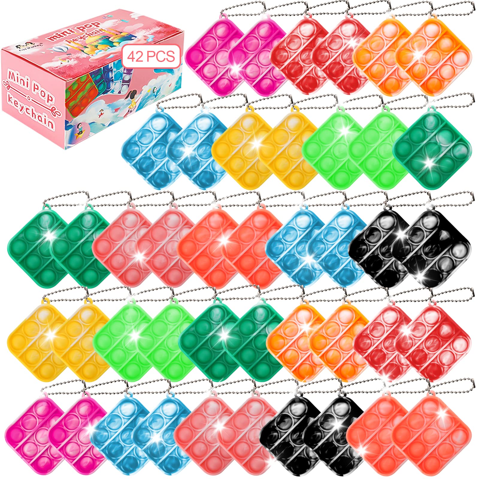 42 PCS Mini Pop Keychain Fidget Toys Bulk,Mini Pop Fidget Party Favors for Kids,Easter Basket Stuffers Mini Pop Toys,School Classroom Prizes for Boy Girls