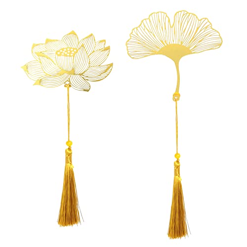 yueton 2PCS Hollow Leaf Bookmark Metal Bookmarks with Tassel Elegant Book Marker for Book Lovers - for Office, School, Home, Library and Bookstore Use