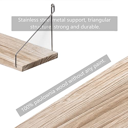 MITIME Floating Shelves Set of 3 Rustic Solid Wood Floating Shelf Wall Storage Shelves for Living Room, Bedroom, Bathroom, Kitchen Laundry, Office (Light Colour L+M+S)
