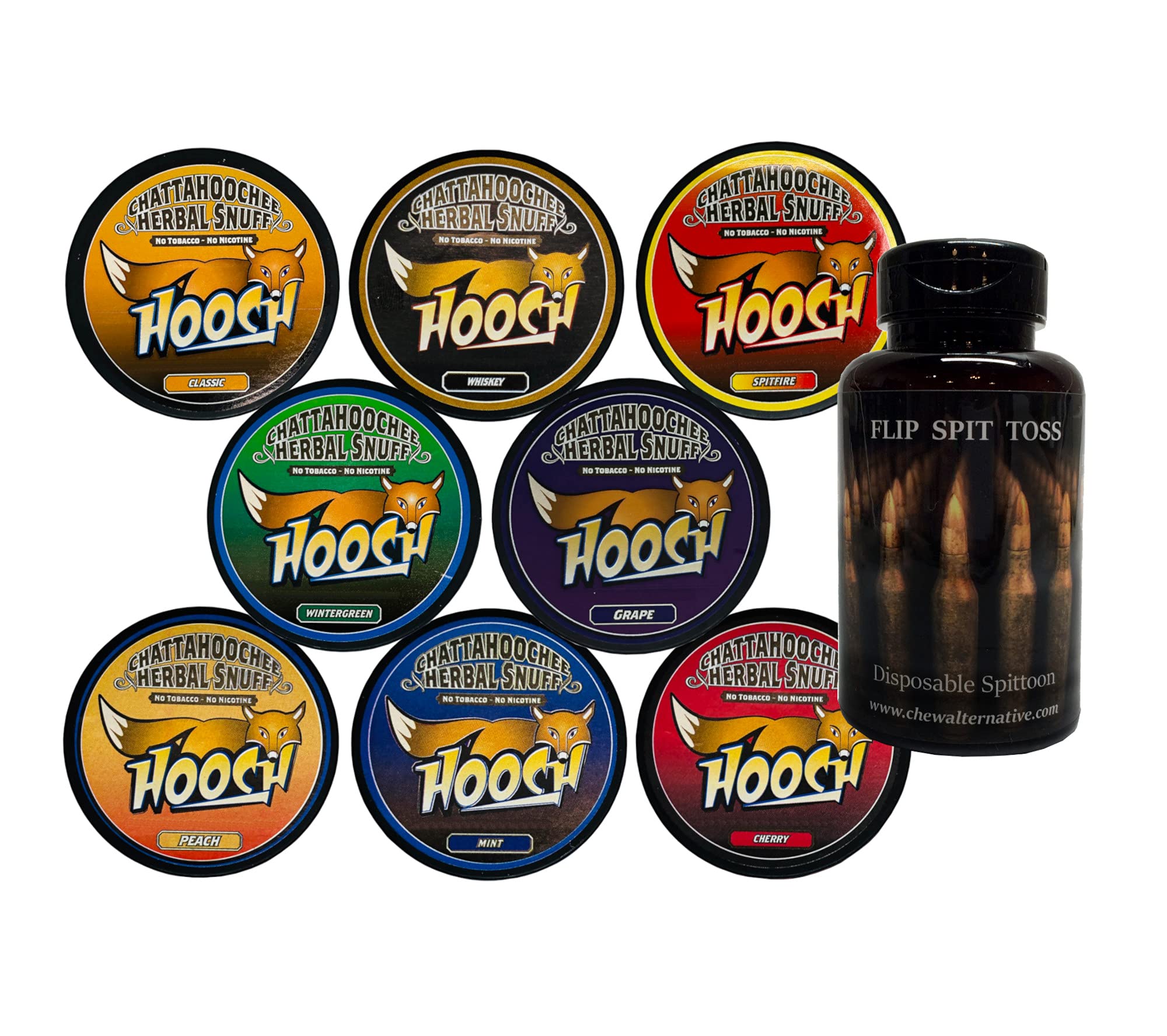 Hooch Herbal Snuff Variety Sampler Rough - 8 Cans - Includes Mud Bud Disposable Spittoon - Ammo