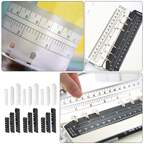 TOYANDONA Clear Binder 18Pcs Plastic Page Marker Snap- in Bookmark Binder Ruler for A5 A6 A7 Size 6- Hole Notebook Filler Planner Accessory Black Clear Multi- Function Planner Bookmark